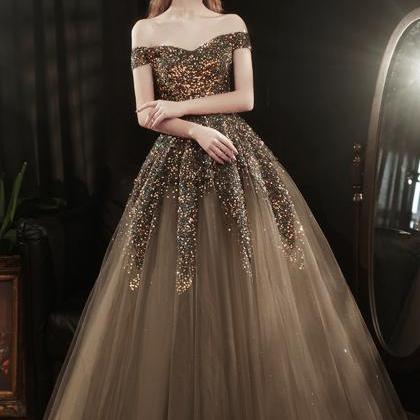 Shiny Sequins Long Prom Dress A Line Evening Dress on Luulla