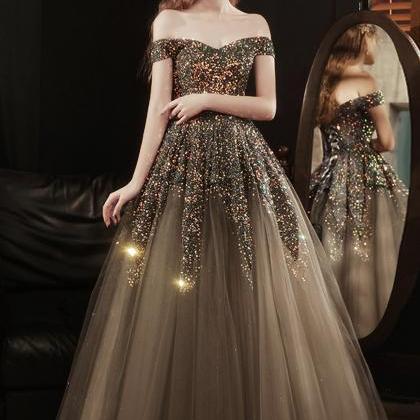 Shiny Sequins Long Prom Dress A Line Evening Dress on Luulla
