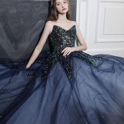 Shiny Sequins Long Prom Dress A Line Evening Dress on Luulla
