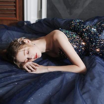 Shiny Sequins Long Prom Dress A Line Evening Dress on Luulla