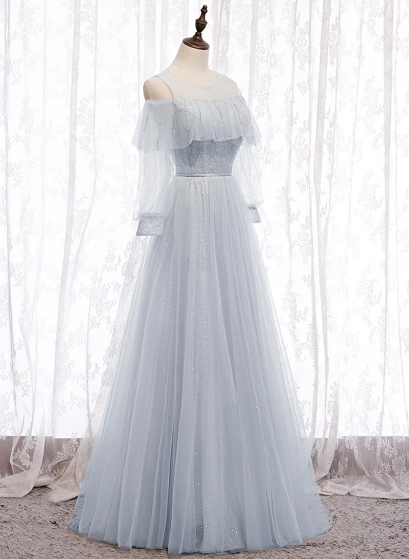 Gray A Line Tulle Long Prom Dress Bridesmaid Dress on Luulla