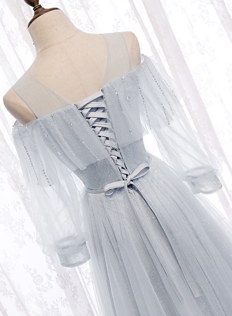 Gray A Line Tulle Long Prom Dress Bridesmaid Dress on Luulla
