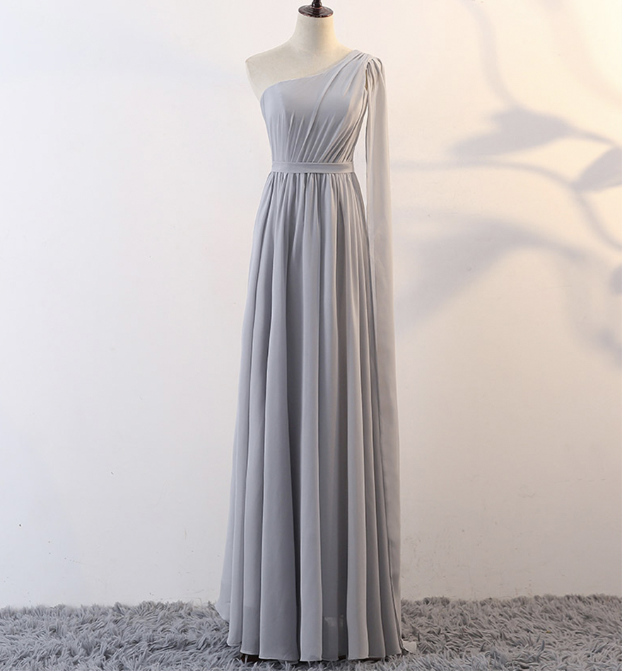 Bridesmaid Dress Simple Chiffon Long Gray Prom Dress on Luulla