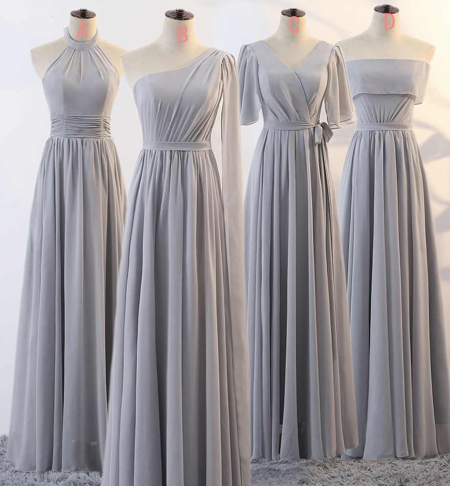 Bridesmaid Dress Simple Chiffon Long Gray Prom Dress on Luulla