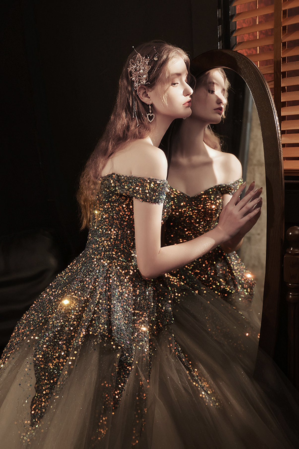 Shiny Sequins Long Prom Dress A Line Evening Dress on Luulla