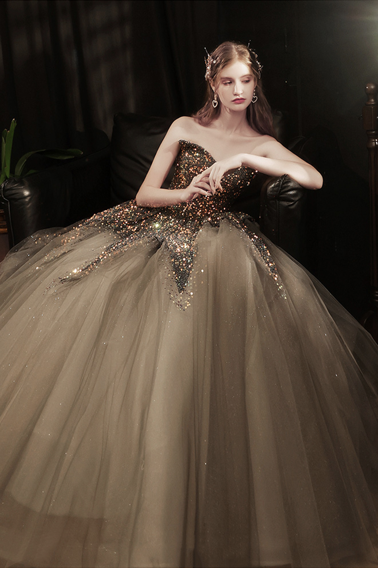 Shiny Sequins Long Prom Dress A Line Evening Dress on Luulla