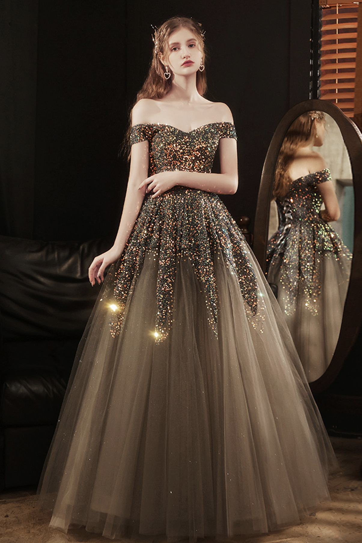 Shiny Sequins Long Prom Dress A Line Evening Dress on Luulla