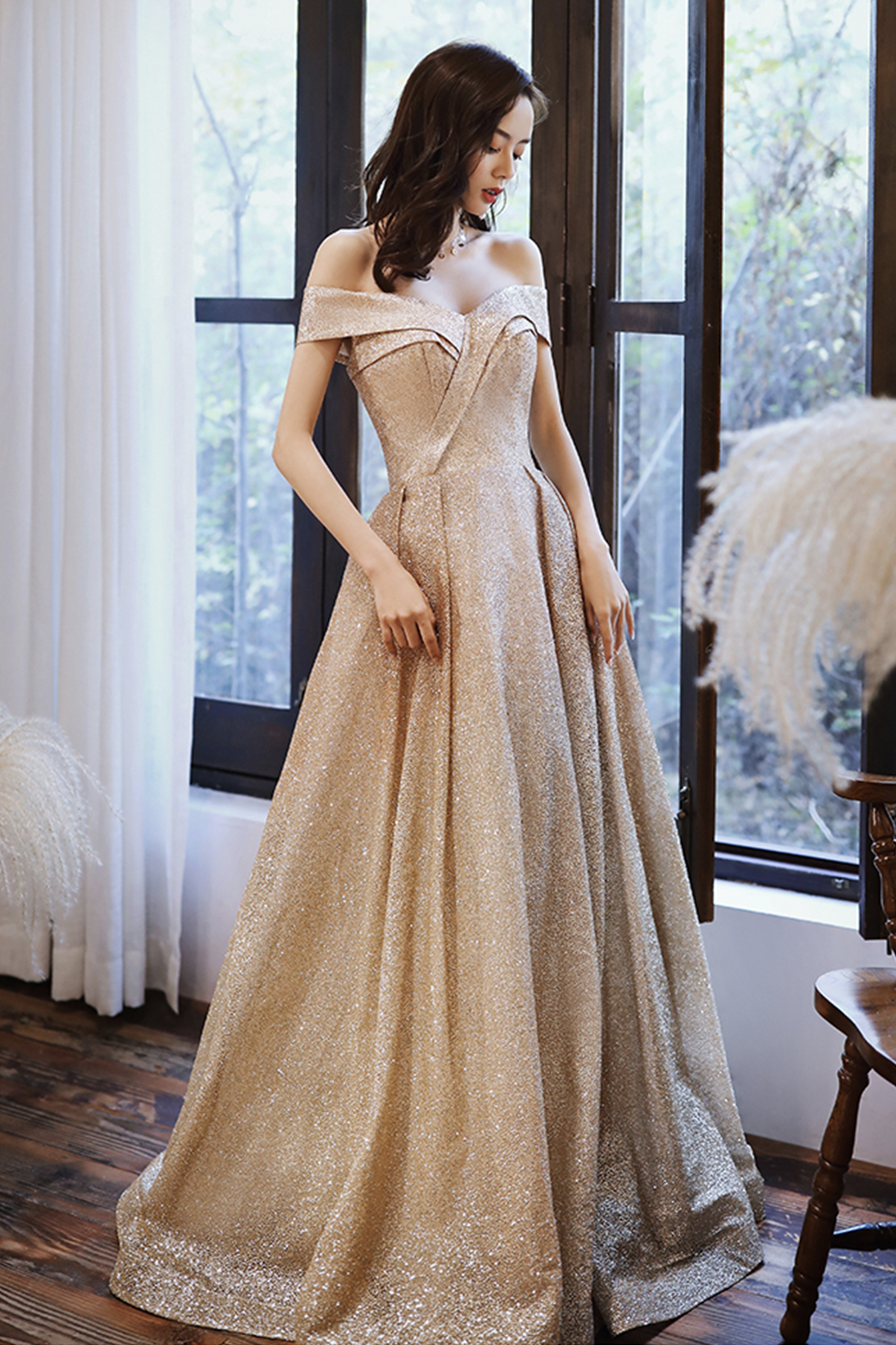 Gold Sequins Long Prom Dress Shiny Evening Dress on Luulla