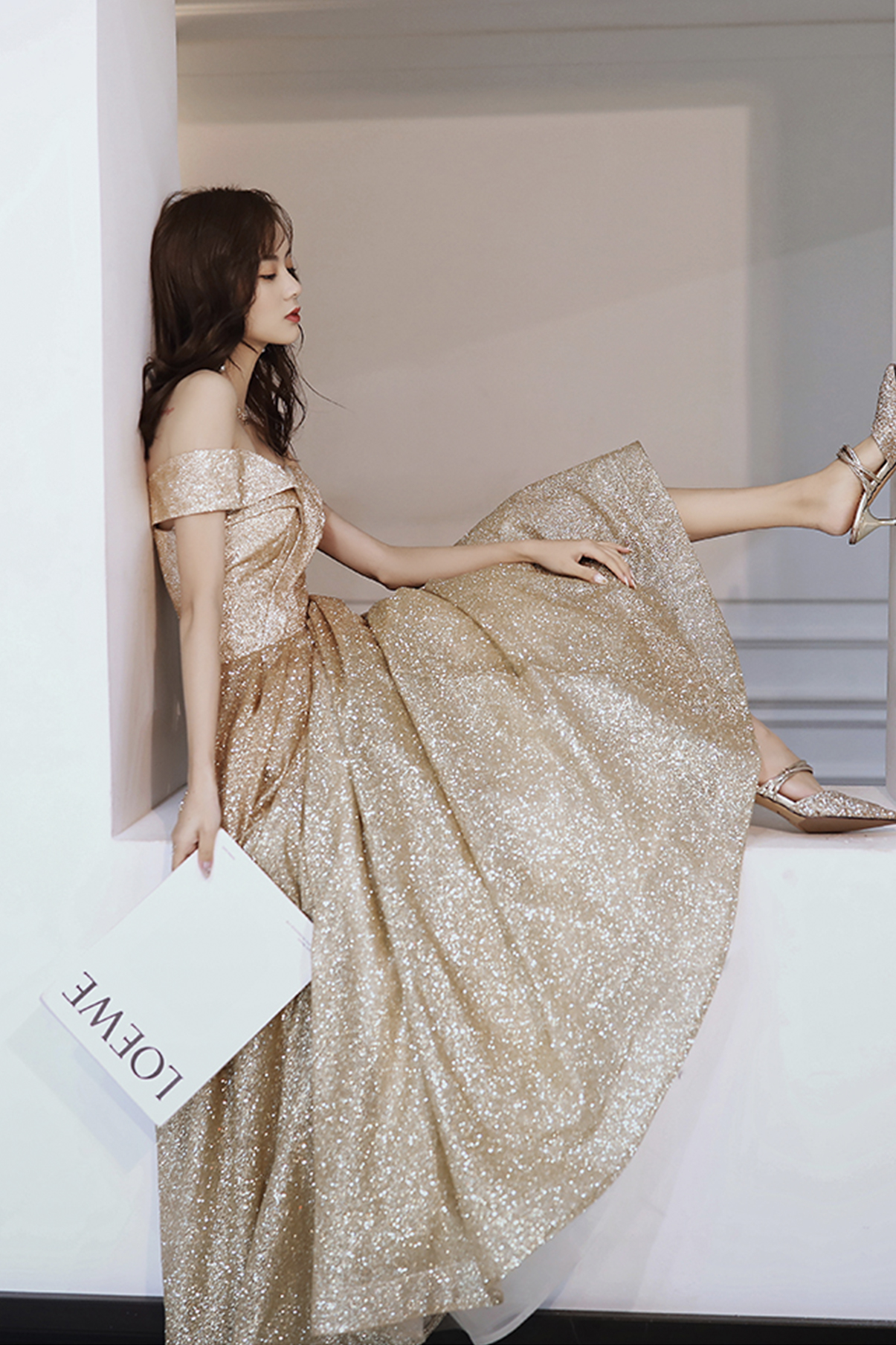 Gold Sequins Long Prom Dress Shiny Evening Dress on Luulla