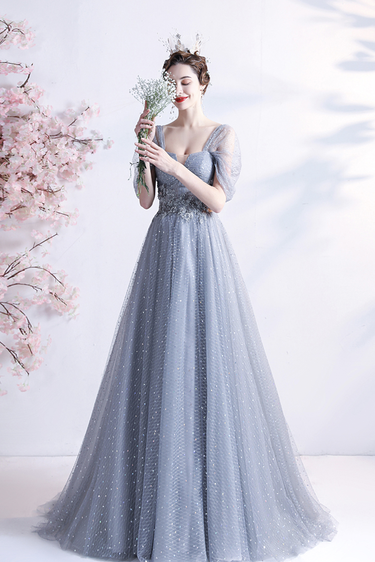 Gray Tulle Long A Line Prom Dress Gray Evening Dress on Luulla