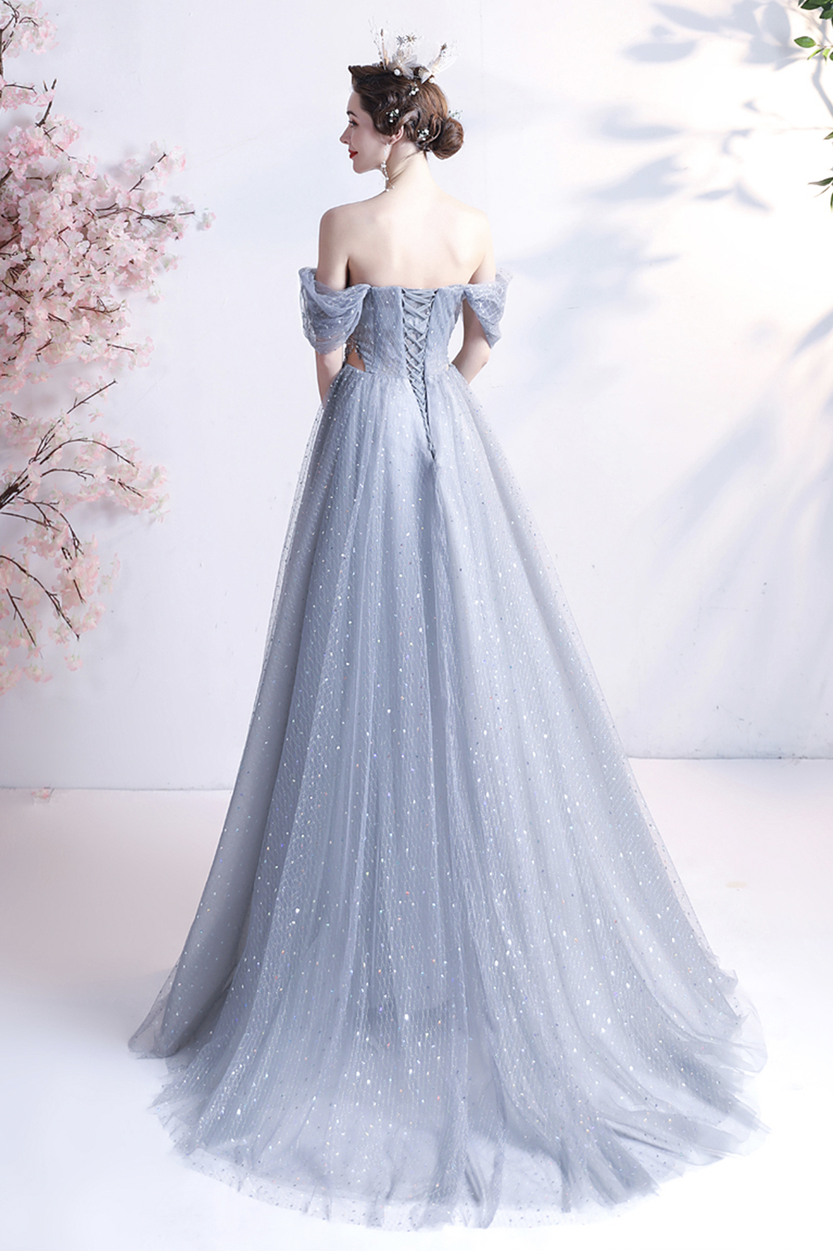Gray Tulle Long A Line Prom Dress Gray Evening Dress on Luulla