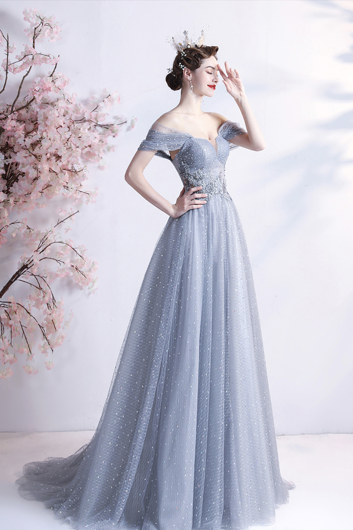 Gray Tulle Long A Line Prom Dress Gray Evening Dress on Luulla