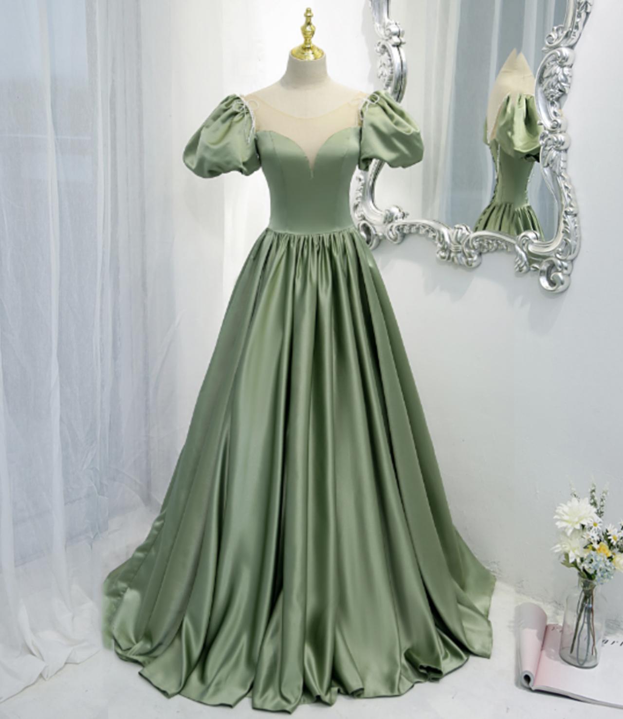 Green Satin Long A Line Prom Dress Green Evening Dress on Luulla
