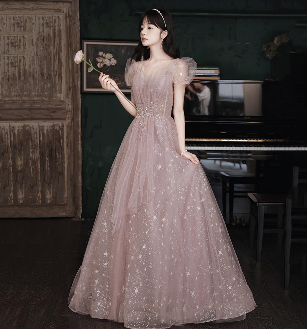 Pink Tulle Long A Line Prom Gown Pink Evening Gown on Luulla