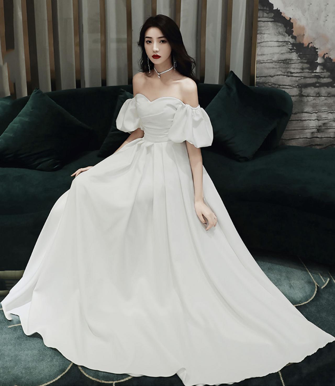 Simple A Line Long White Prom Dress White Evening Dress on Luulla