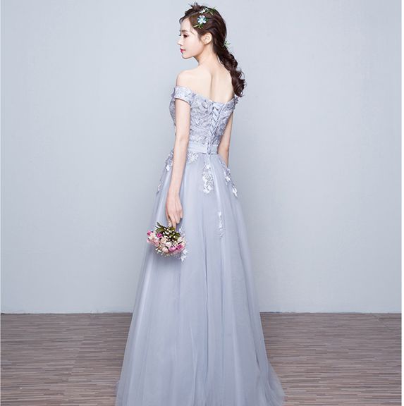 Grey Long Prom Dresses,elegant A-line Lace Long Evening Dresses,grey ...
