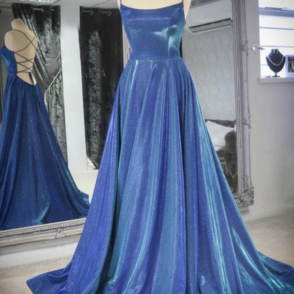 Simple Blue Long A Line Prom Dress Evening Dress on Luulla