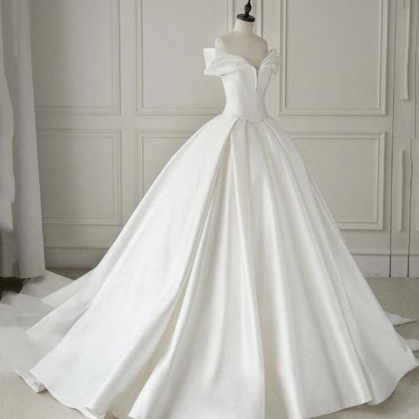 White Satin Long Ball Gown Dress Wedding Dress on Luulla
