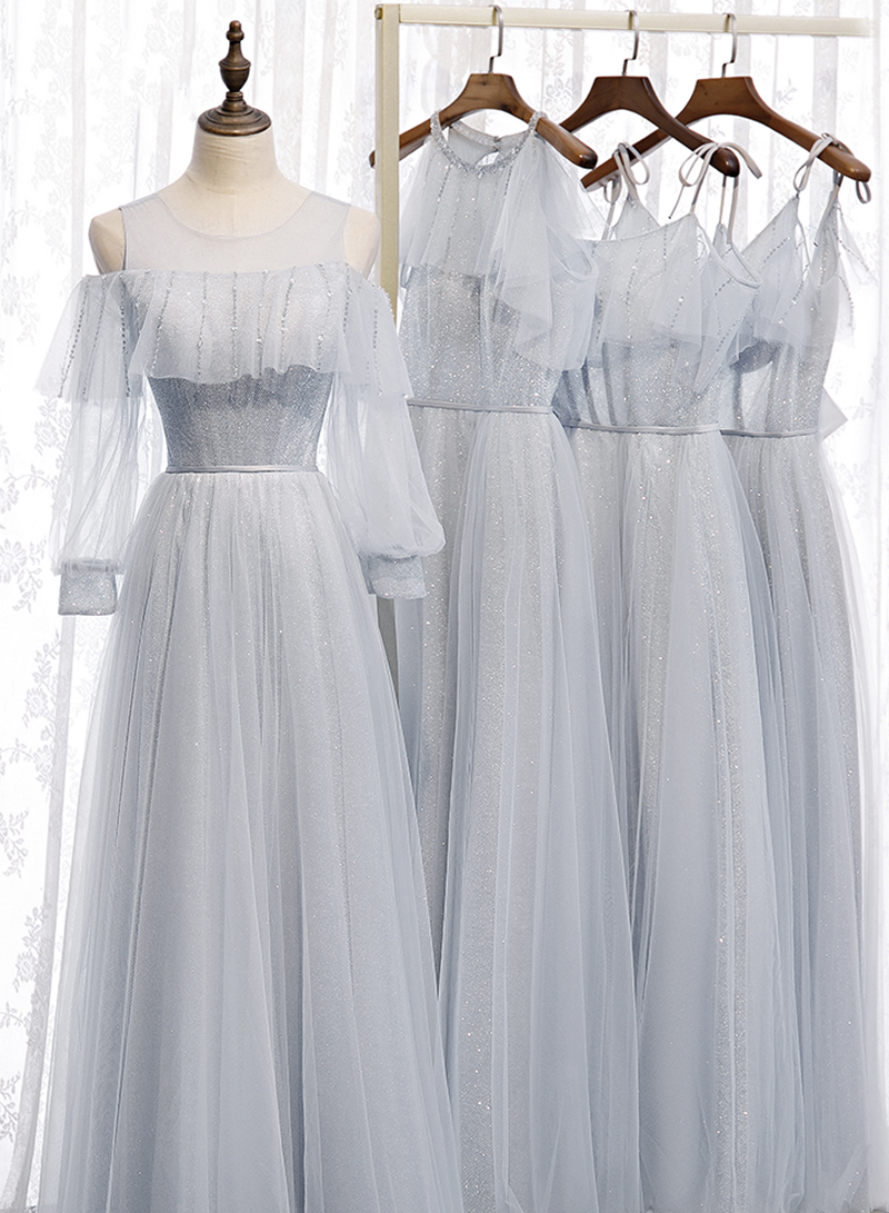 Gray A Line Tulle Long Prom Dress Bridesmaid Dress on Luulla