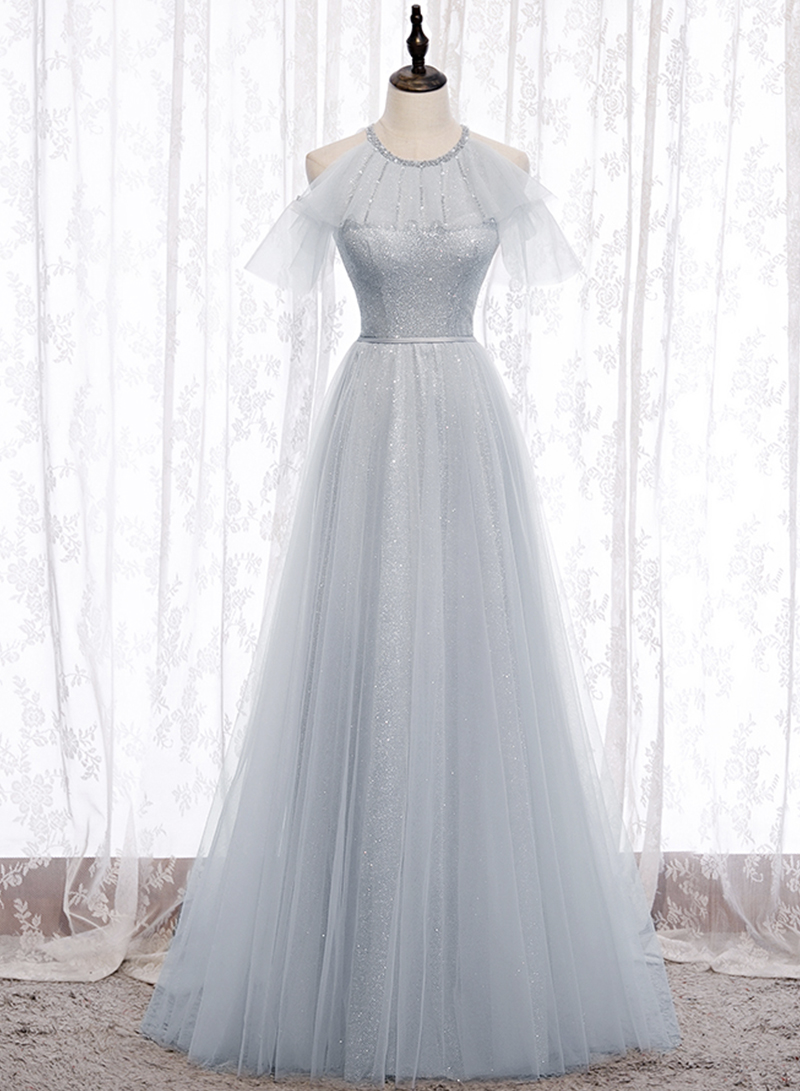 Gray A Line Tulle Long Prom Dress Bridesmaid Dress on Luulla