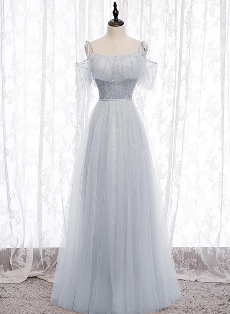 Gray A Line Tulle Long Prom Dress Bridesmaid Dress on Luulla