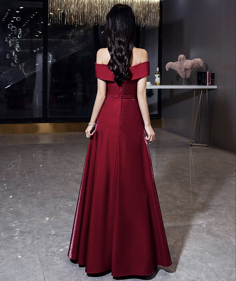 Shiny Satin Long Prom Dress Burgundy Evening Dress on Luulla