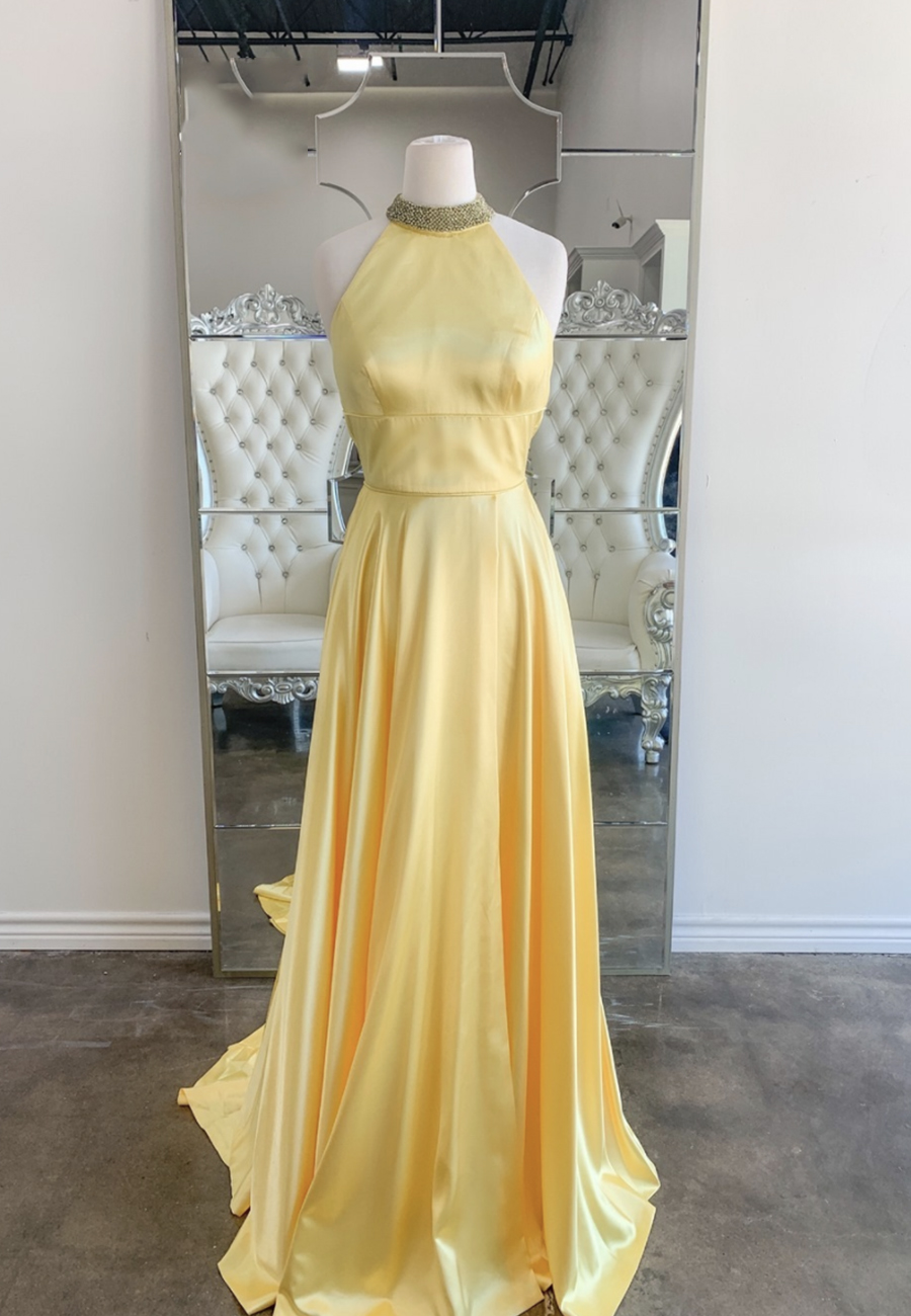 Yellow Satin Long Prom Dress Yellow Evening Dress on Luulla