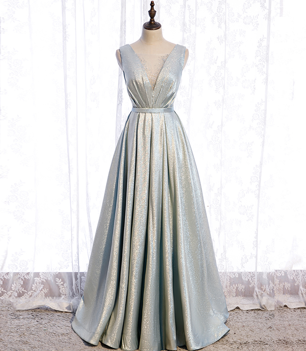 A Line V Neck Satin Long Prom Dress Simple Evening Dress on Luulla