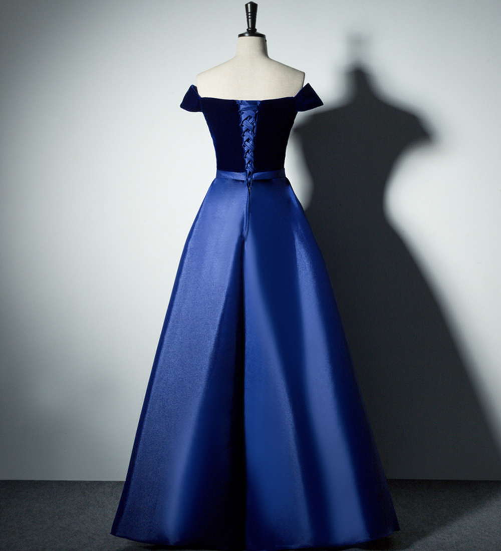 Blue A Line Satin Long Prom Dress Evening Dress on Luulla