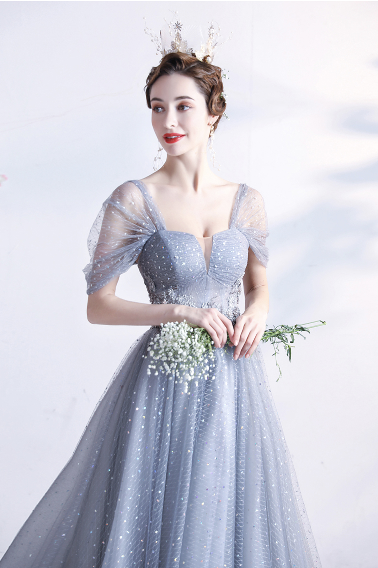 Gray Tulle Long A Line Prom Dress Gray Evening Dress on Luulla
