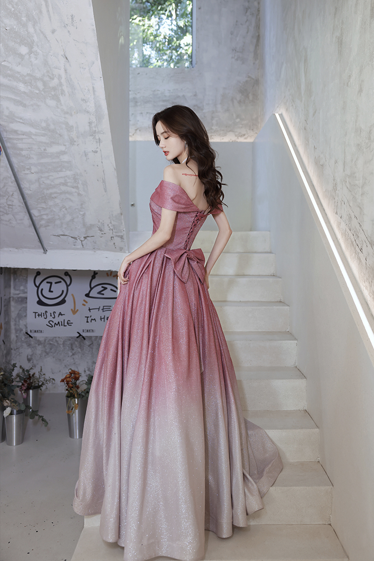 Pink Gradient Long A Line Prom Dress Pink Evening Dress on Luulla