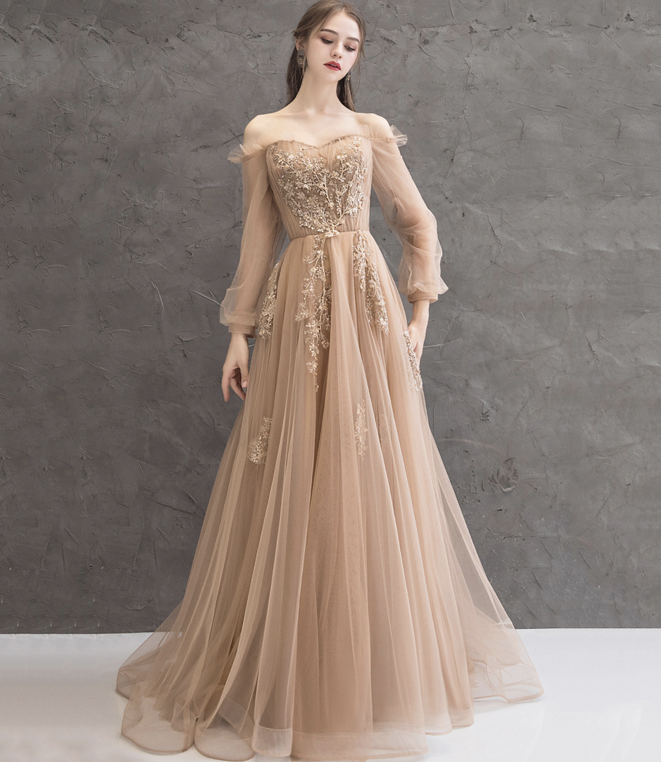 Elegant Tulle Lace Long Prom Dress A Line Evening Dress on Luulla